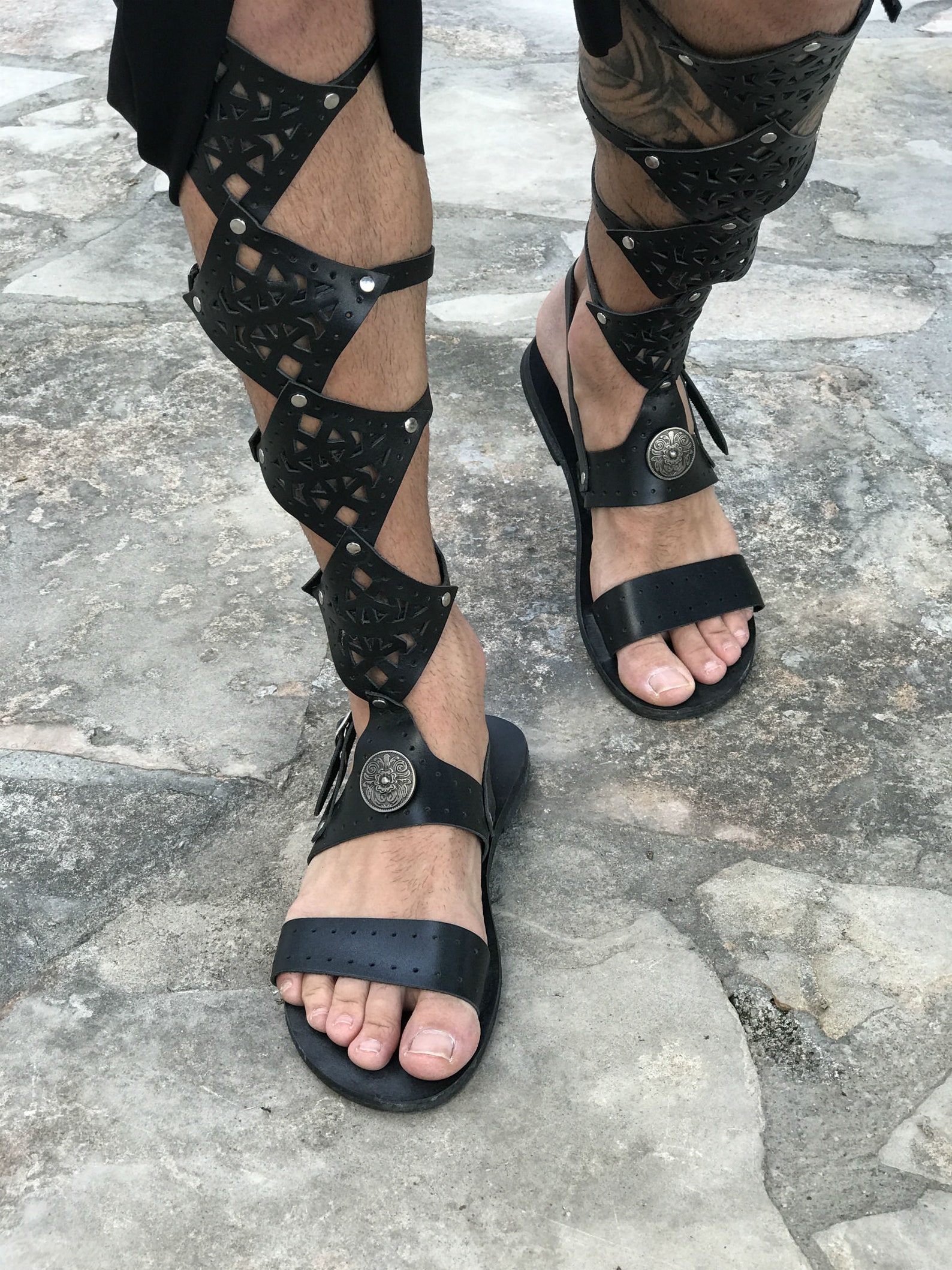 Gladiator Sandals for Men Handmade Black Leather Sandals | Etsy