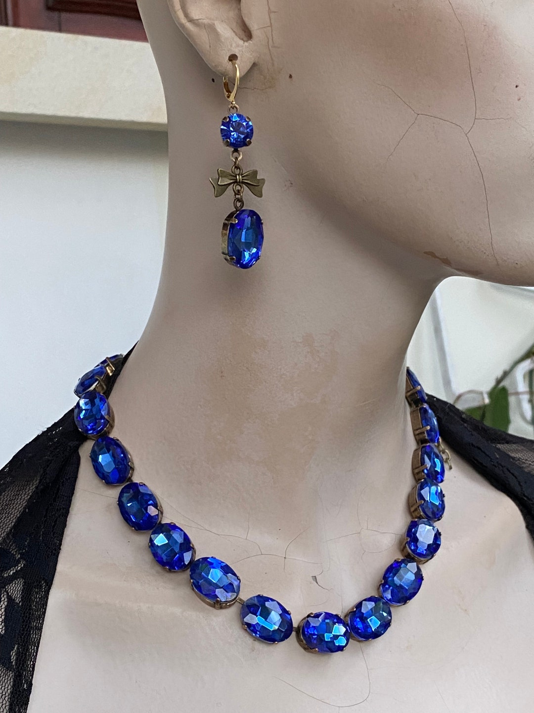 Blue Saphire Collet Necklace and Earrings Demi Parure Georgian Necklace ...