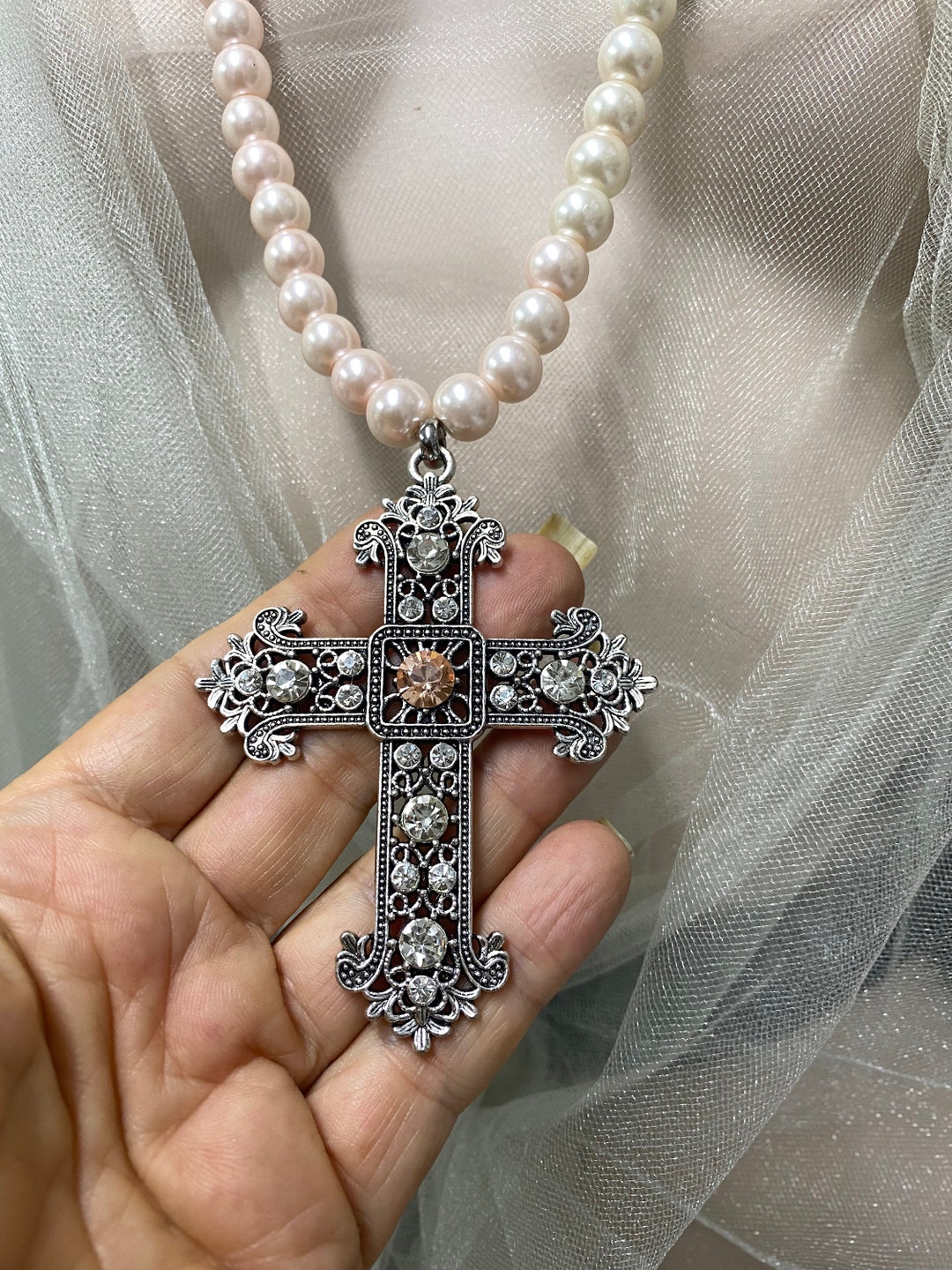 Renaissance Cross Necklace Baroque Cross Pendant Necklace With Pearl ...