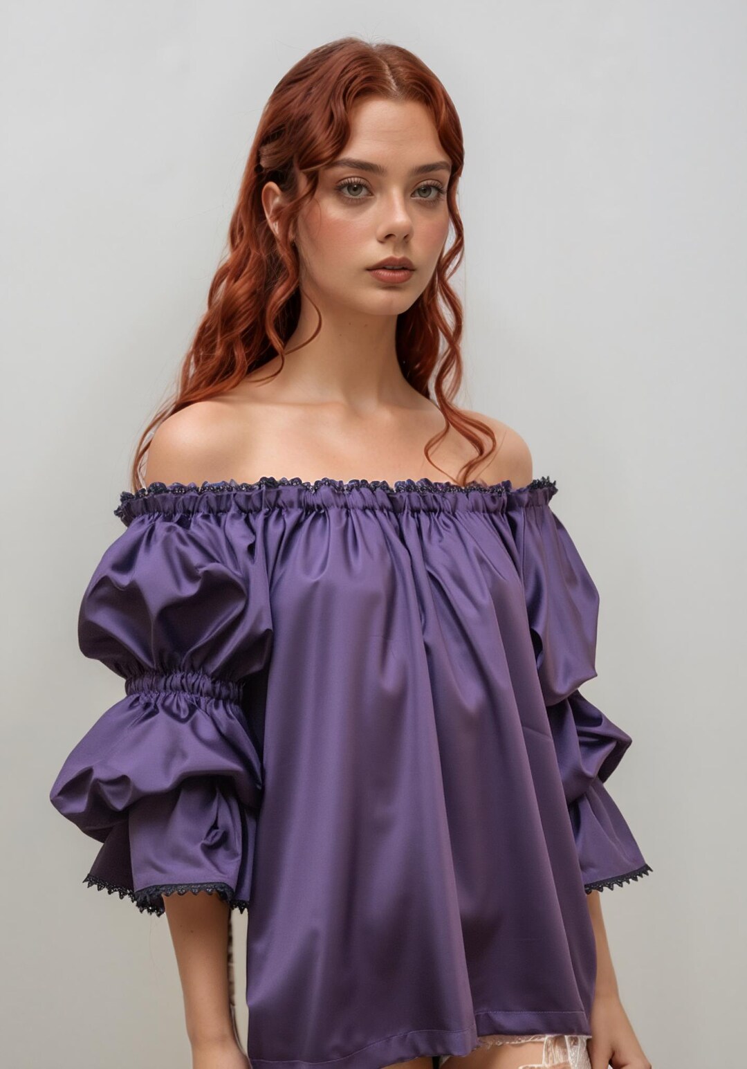 Purple Satin off the Shoulder Renaissance Chemise, Gothic Cosplay ...