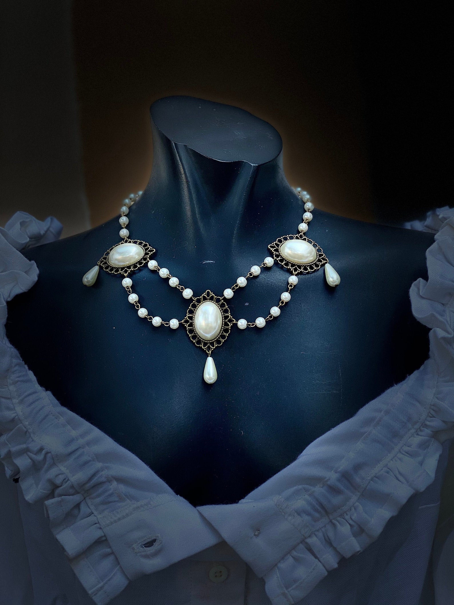 Pearl Cabochon Choker Necklace, Tudor Medieval Cosplay - Etsy