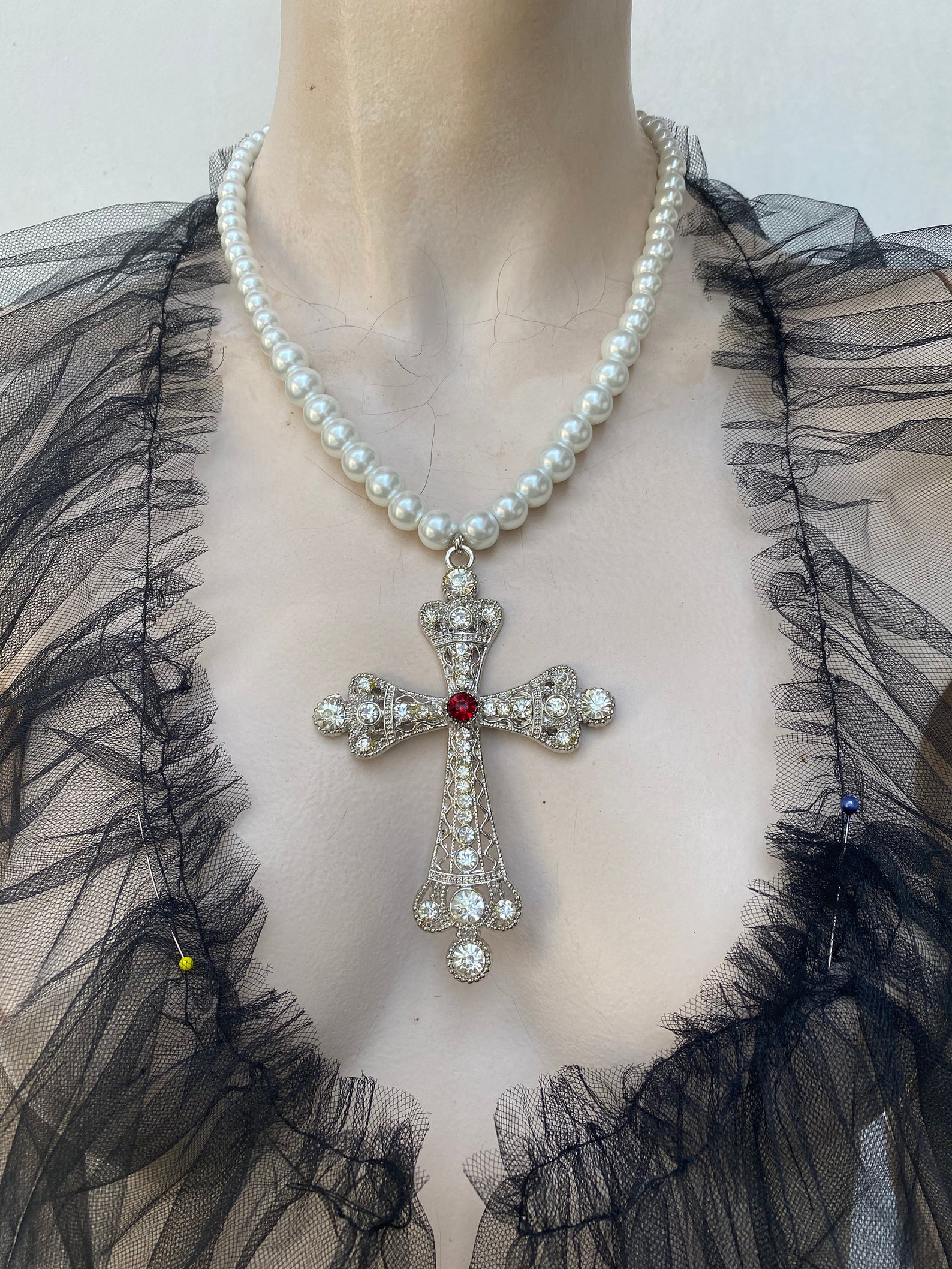 Renaissance cross necklace Baroque Cross pendant with pearl | Etsy