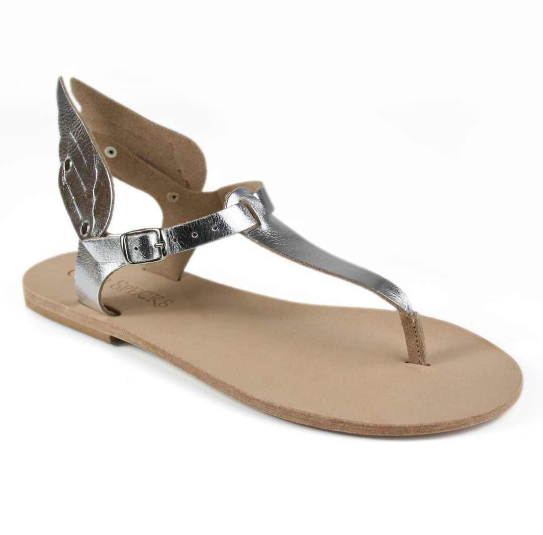 T Strap Sandals With Wings Gold Silver Rosegold Flat Wedding Sandals ...