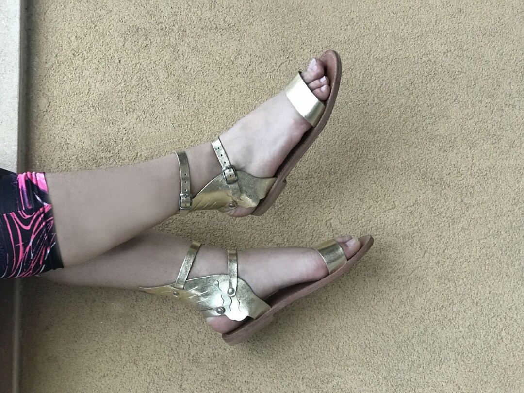 Gold Winged Leather Gladiator Sandals, Greek Roman Cosplay Costume ...