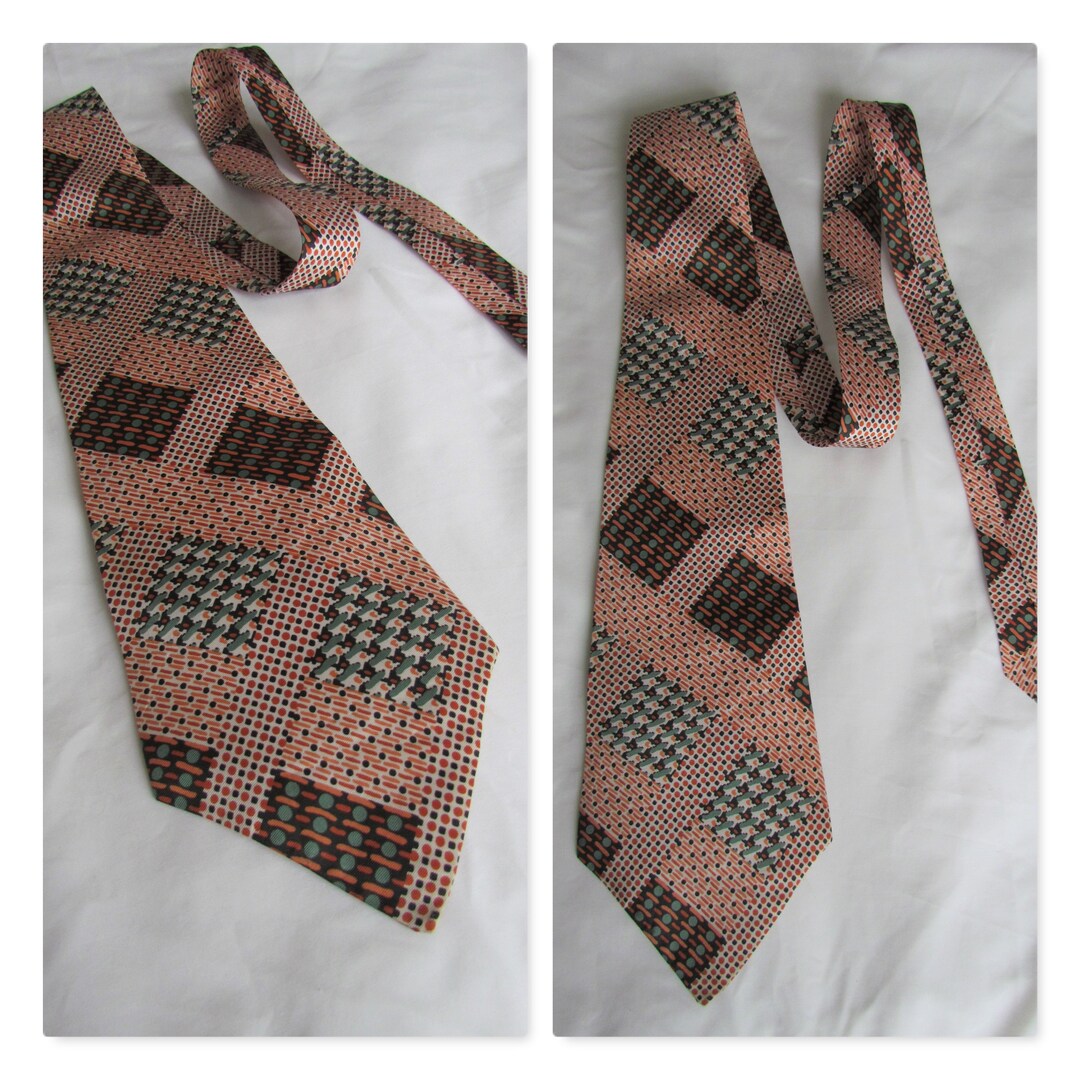Vintage Tie Cravate, Orange Green White Pattern, French 70's Wide ...