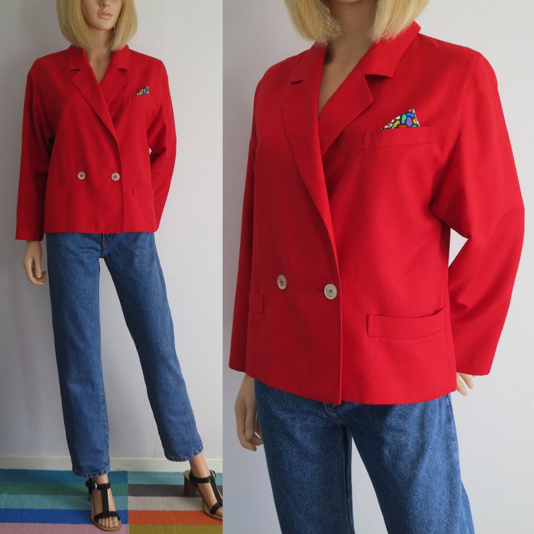 Red Box Jacket Coat Blazer, Double Breasted, 80s French Vintage - Etsy