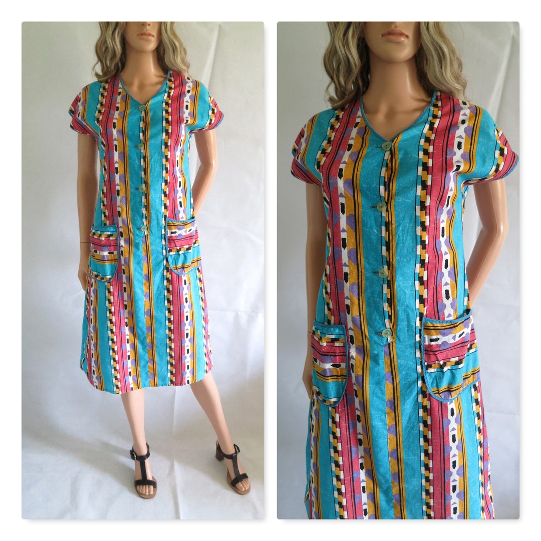 Vintage Tabard Cleaning Housecoat Apron, 80s French Vintage, Cotton ...