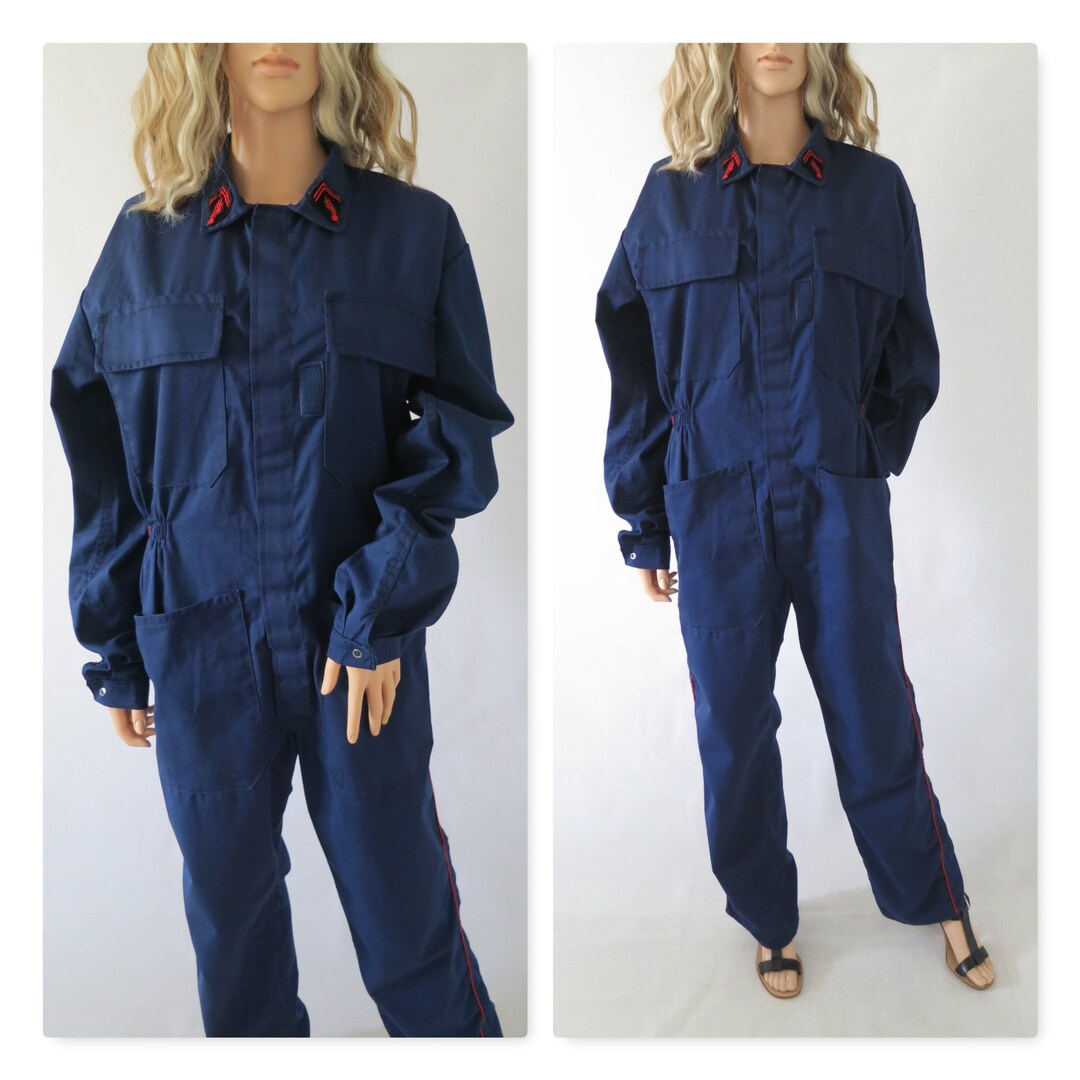 Work Overalls Suit, Navy Blue, Velcro Up, Long Sleeves, French Vintage ...