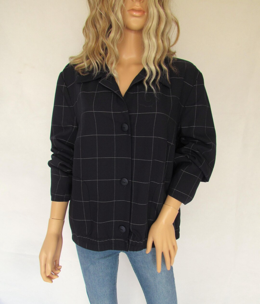 Navy Blue Vintage Jacket, Bomber Jacket, Checked, Collared, X Large, 16 ...