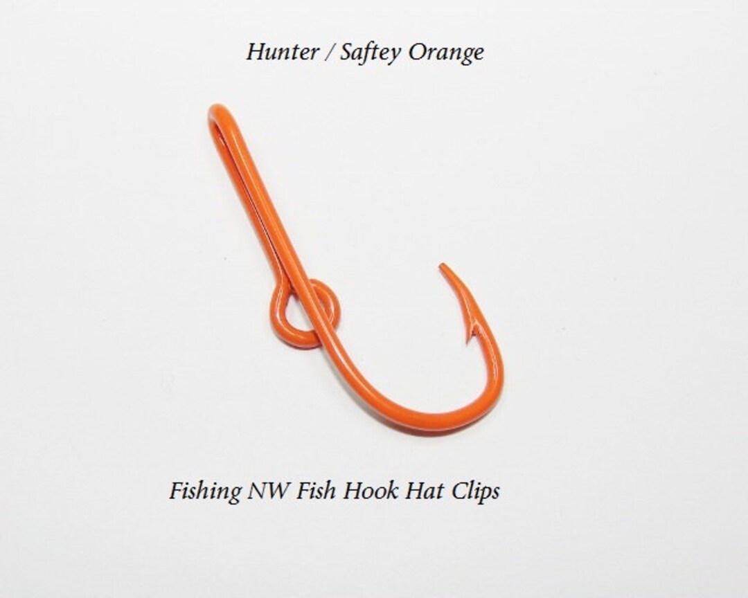 Hunter / Safety Orange Colored Fish Hook Hat Clip / Pin, Tie Clip or ...