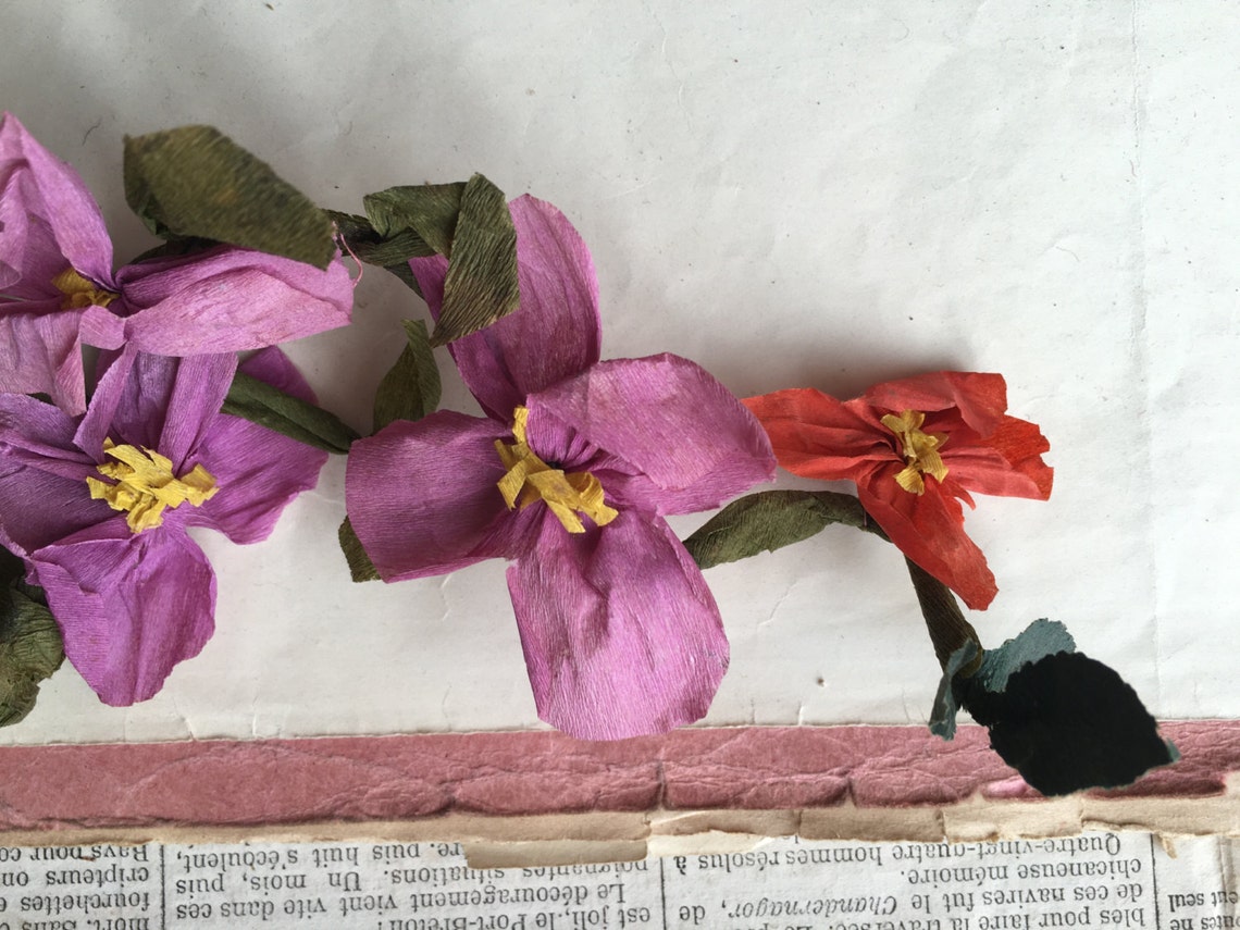 Antique 1940s Handmade Paper Millinery Flower Bouquet, Purple Red ...