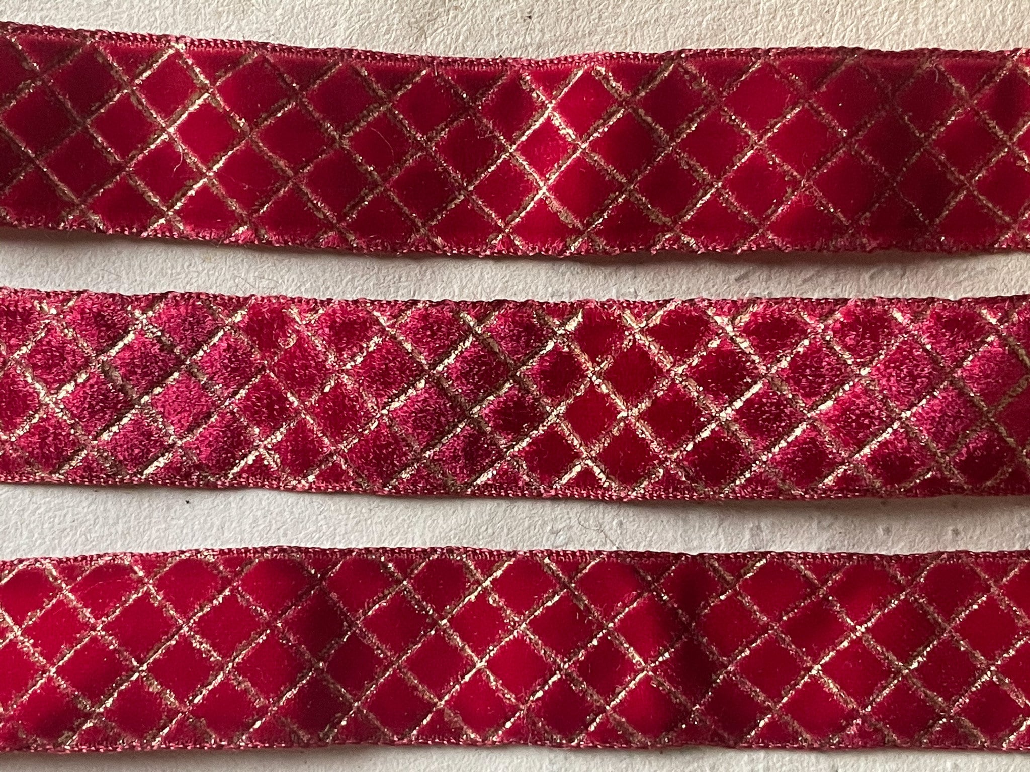 Antique 1800s French Silk Ribbon, Red Cut Velvet W/ Embossed Gold Leaf ...