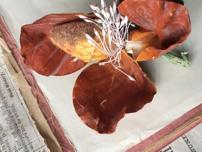 Antique 1940s Handmade Laquered Paper Millinery Flower Bouquet, Amber ...
