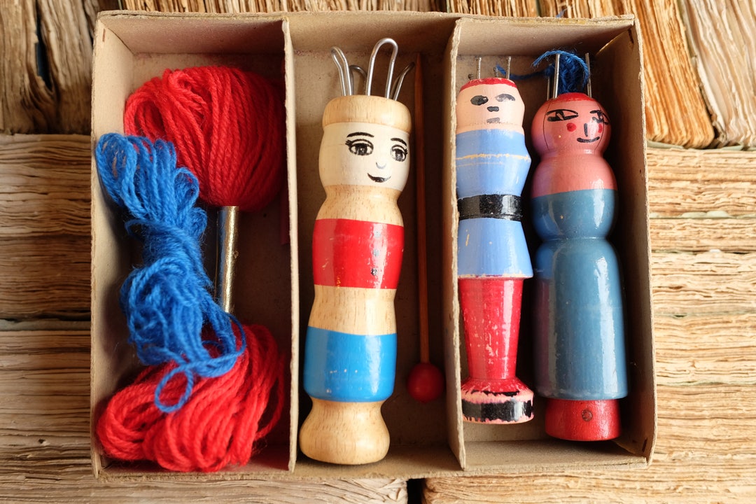 Set of French Antique Wooden Knitting Dolls, Collector Supplies ...