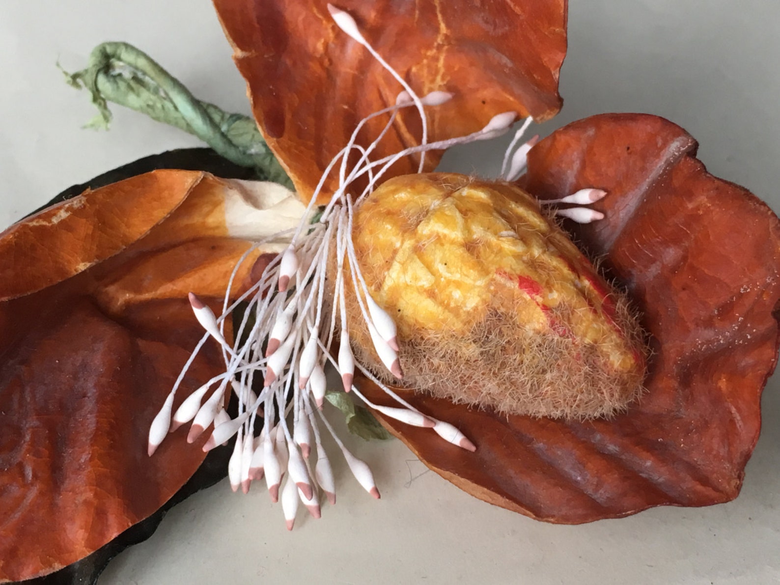 Antique 1940s Handmade Laquered Paper Millinery Flower Bouquet, Amber ...