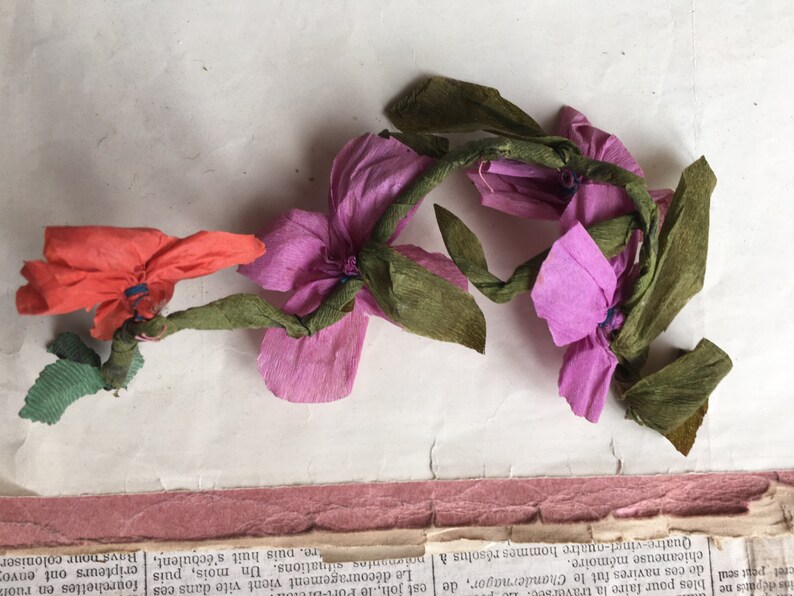Antique 1940s Handmade Paper Millinery Flower Bouquet, Purple Red ...