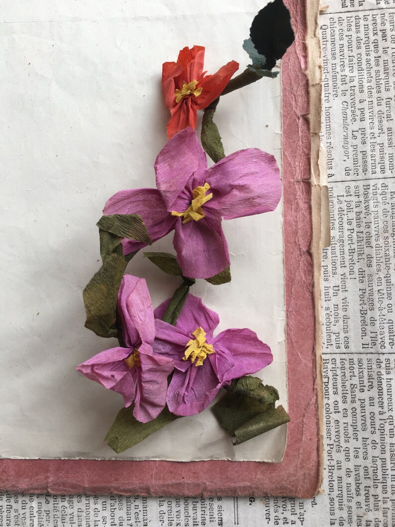 Antique 1940s Handmade Paper Millinery Flower Bouquet, Purple Red ...