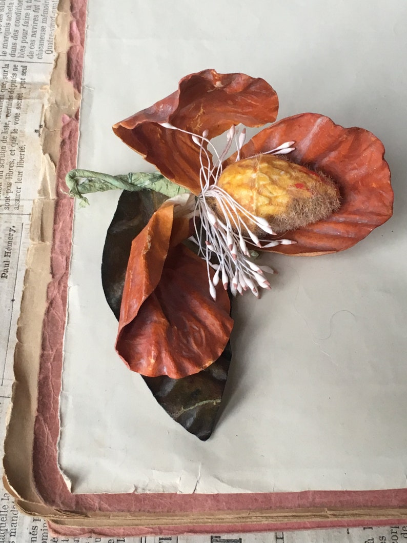 Antique 1940s Handmade Laquered Paper Millinery Flower Bouquet, Amber ...