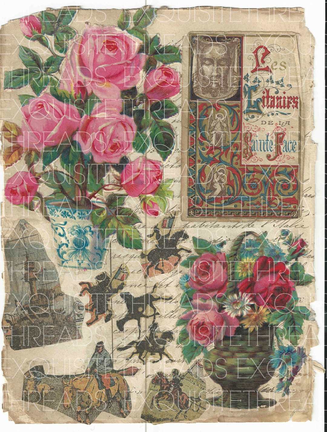 Digital Download French Antique Scrapbook 1800s Art Nouveau Flower Rose ...