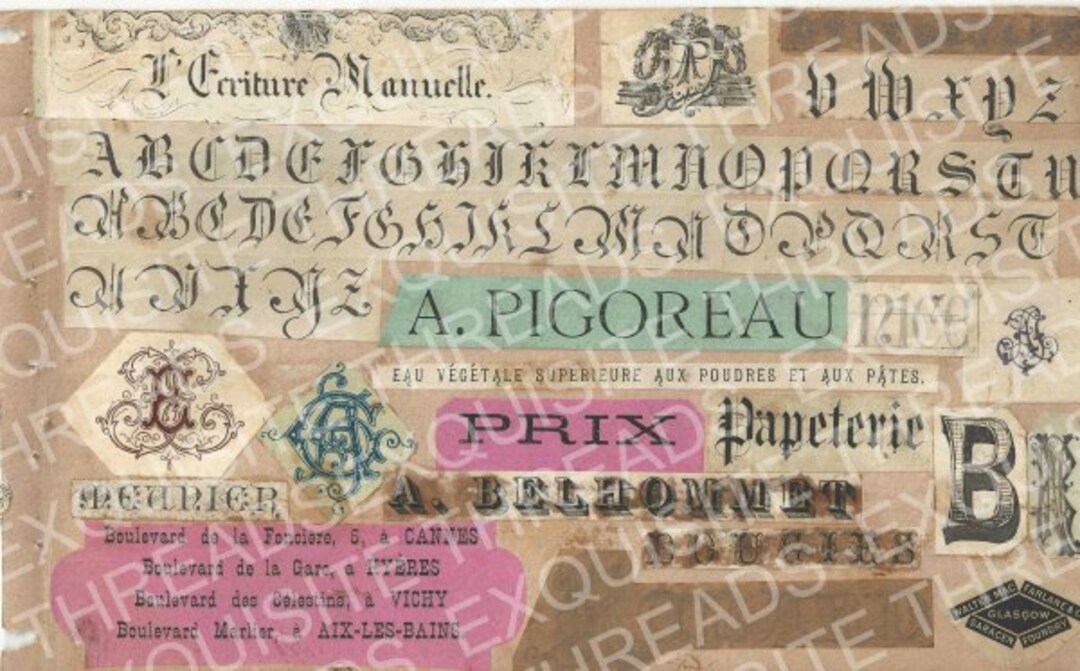 Digital Download - French Antique Scrapbook Logo Typeface Collage Mixed ...