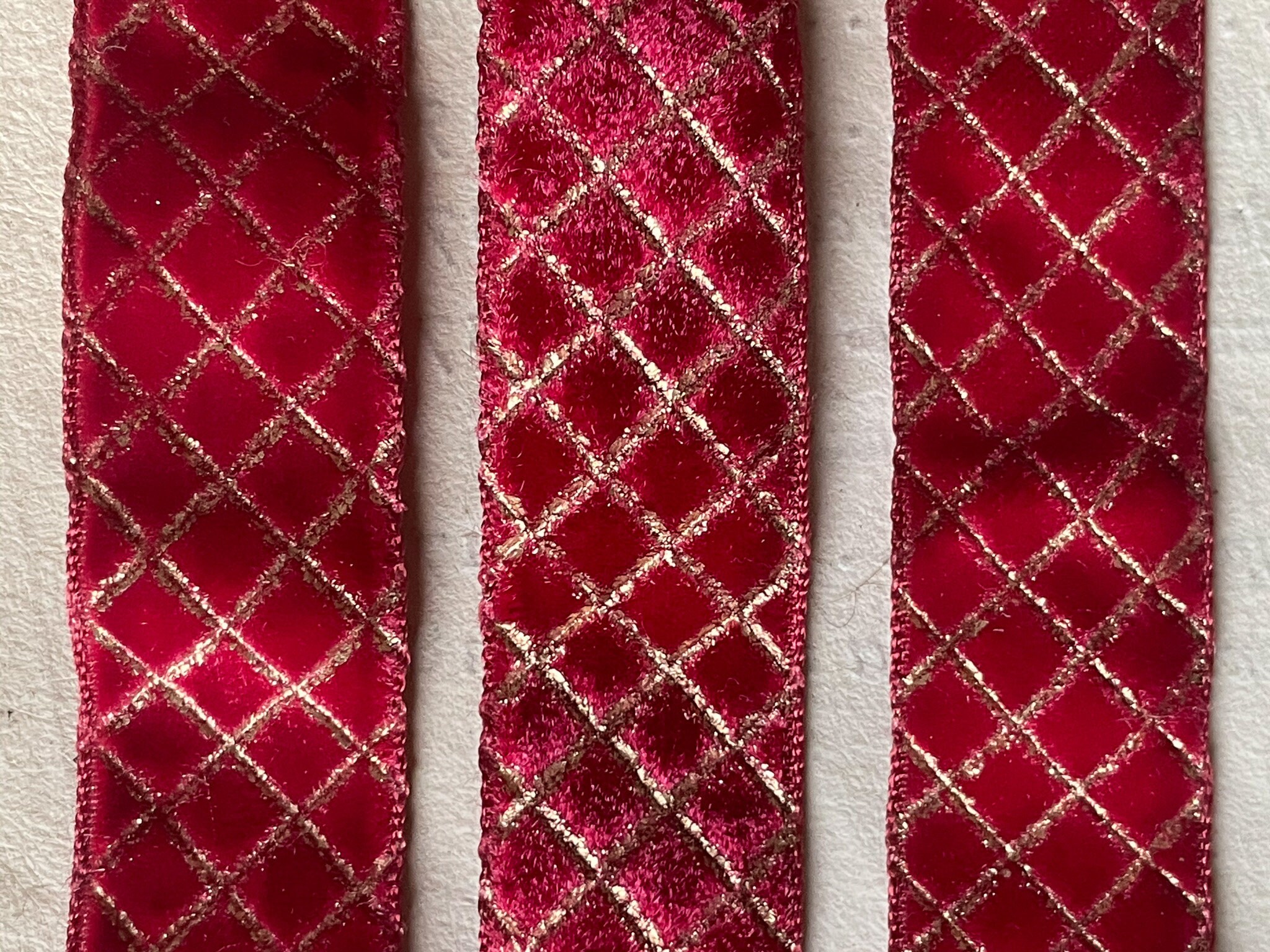Antique 1800s French Silk Ribbon, Red Cut Velvet W/ Embossed Gold Leaf ...