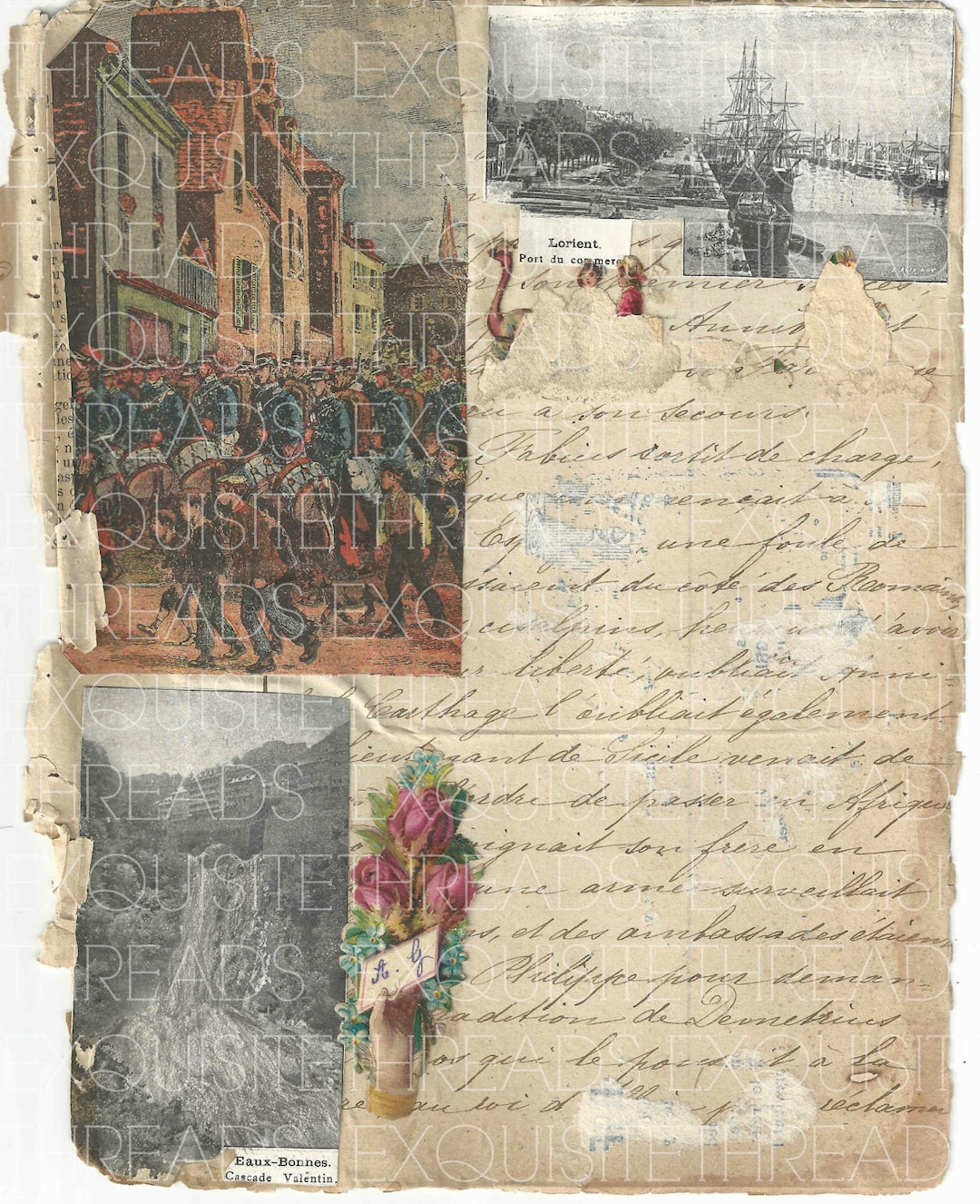 Digital Download French Antique Scrapbook 1800s Military Ship Waterfall ...
