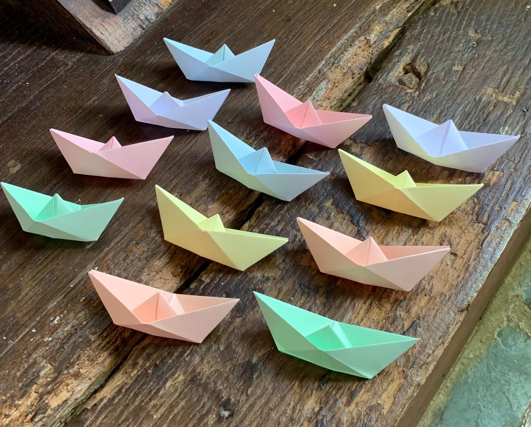 Set of 12 Origami Boat Place Markers, Simple Boat, Party Decoration ...