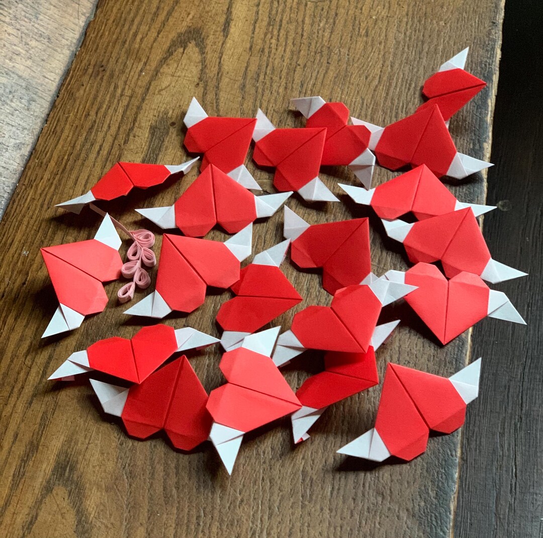Set of 20 Winged Hearts, Origami Heart Decorations, Handmade Hearts ...