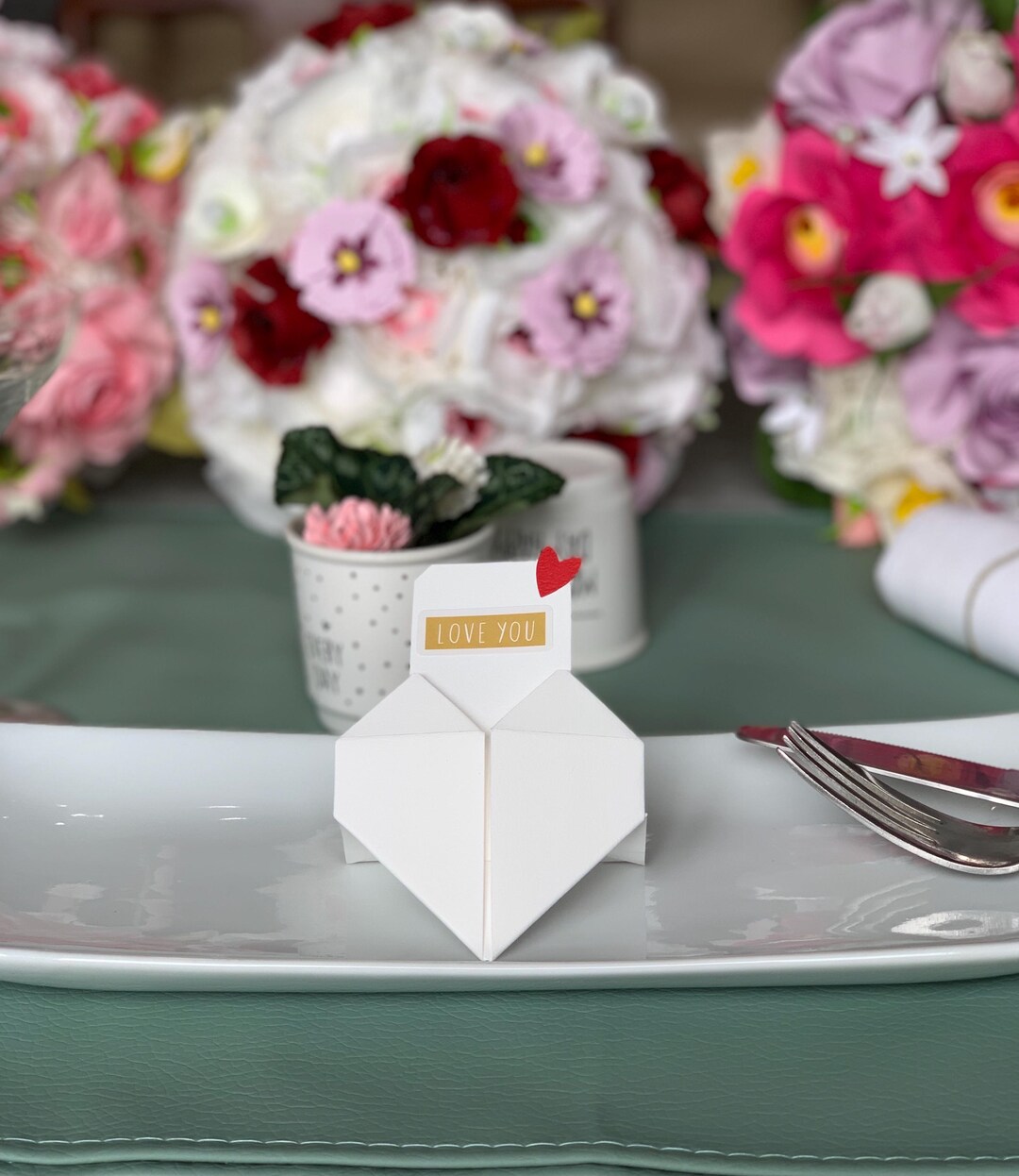 10 Origami Heart Place Markers, Wedding Decoration, Baptism, Simple ...