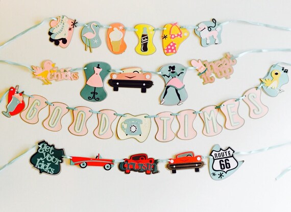 Retro party banner party banners Rt. 66 decor | Etsy