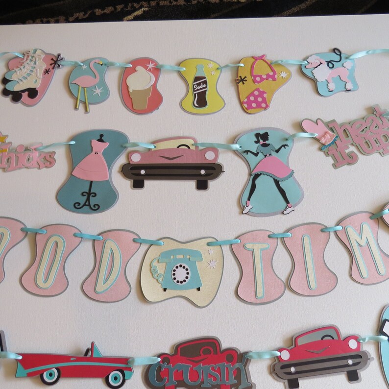 Retro party banner party banners Rt. 66 decor | Etsy