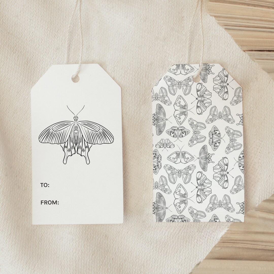 Moth Gift Tag: Hand-drawn Insect Design, Wrapped Presents - Etsy