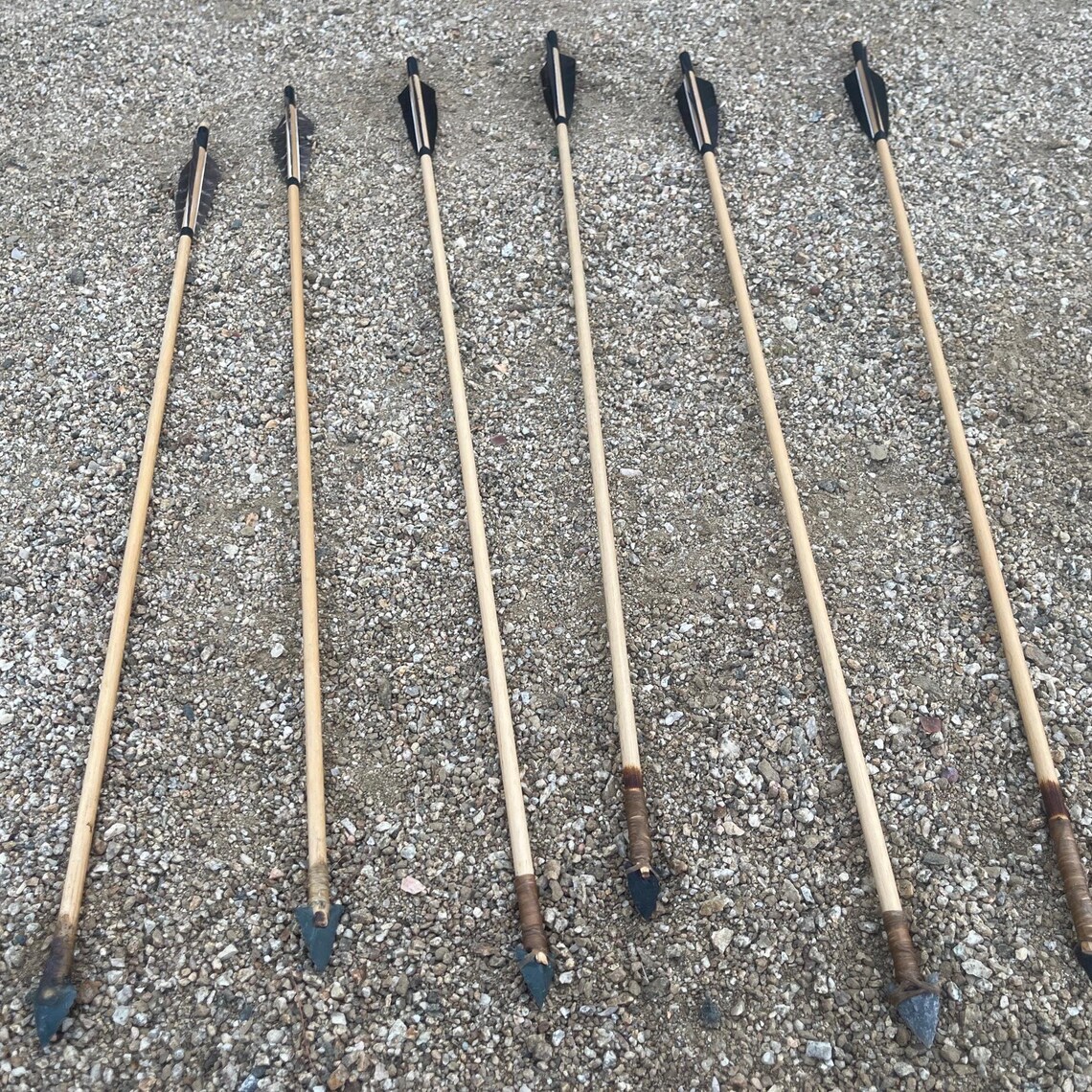 Set of Six Primitive Handcrafted Hunting Arrows With Flint Arrowheads ...