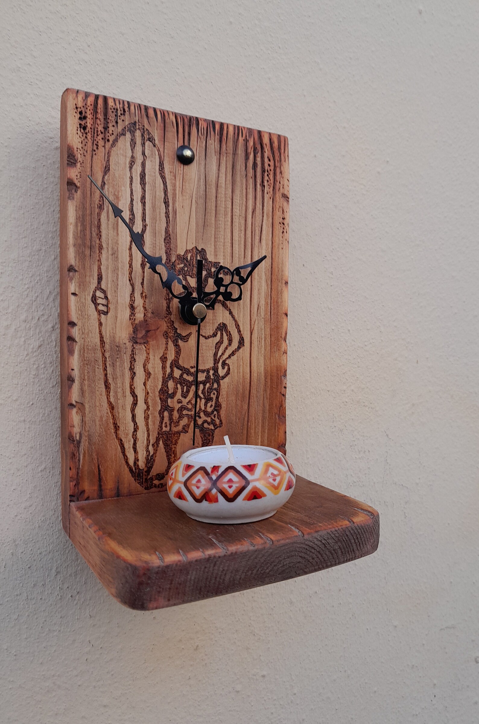 Surfer Old Man Guy Pyrography Hand Crafted Clock Desk Wall Candle ...