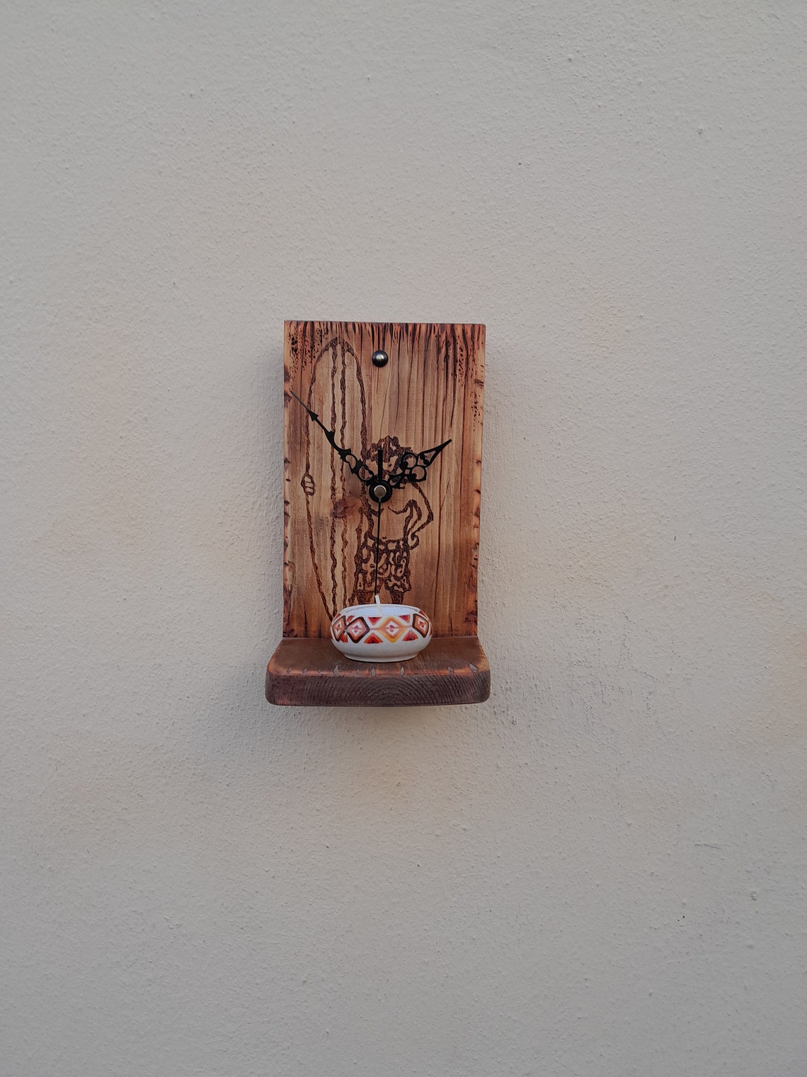 Surfer Old Man Guy Pyrography Hand Crafted Clock Desk Wall Candle ...