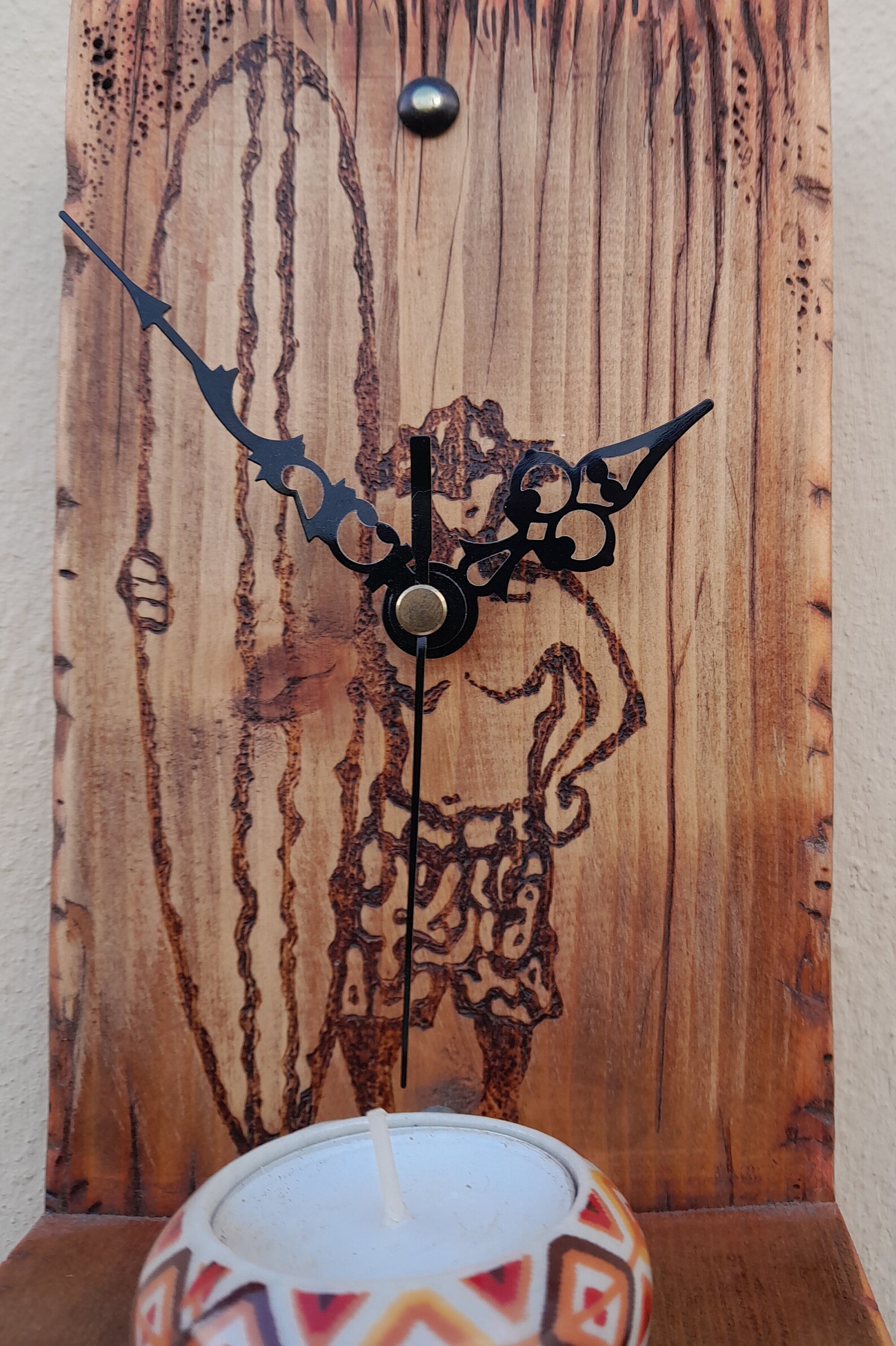 Surfer Old Man Guy Pyrography Hand Crafted Clock Desk Wall Candle ...