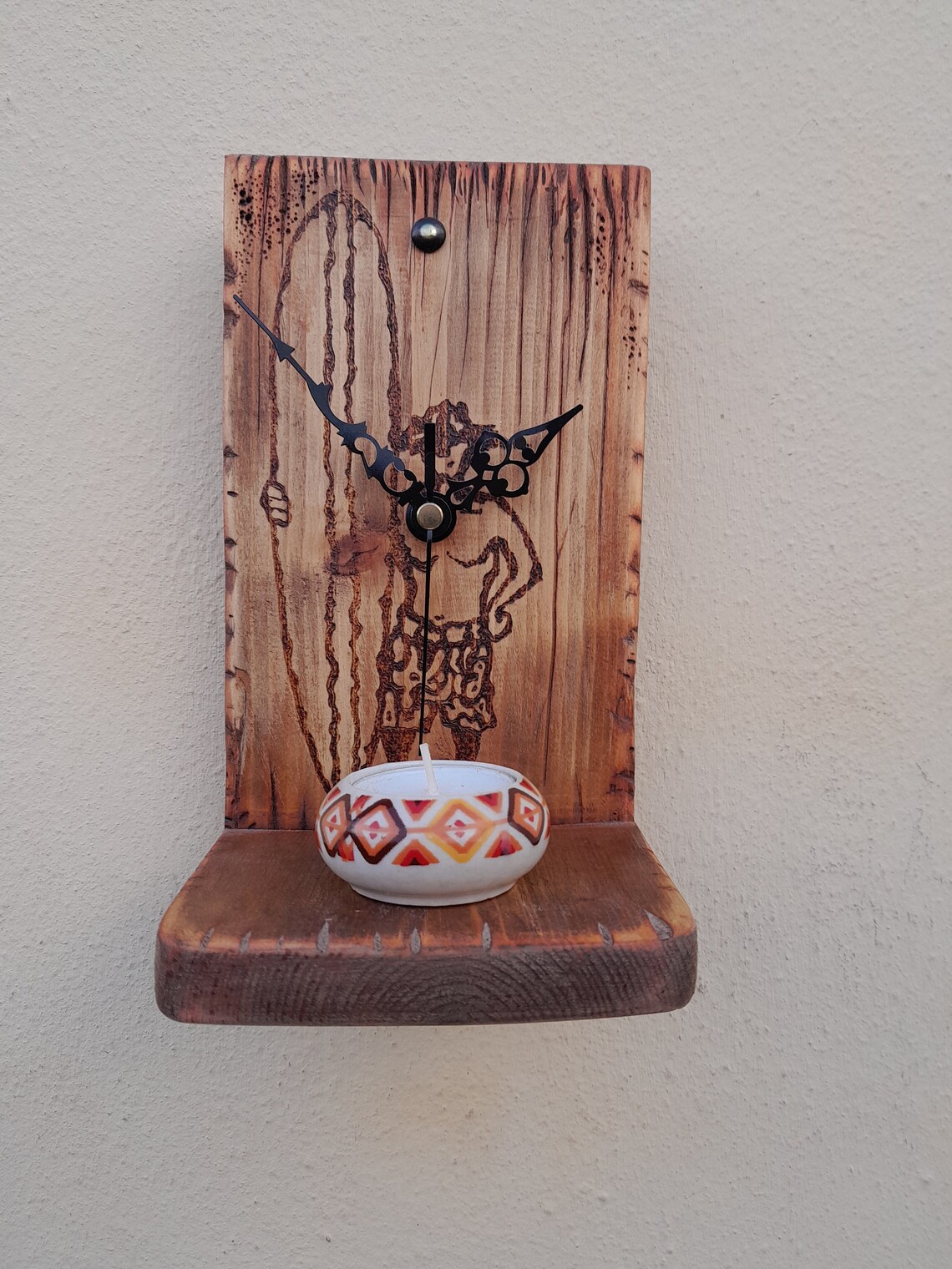 Surfer Old Man Guy Pyrography Hand Crafted Clock Desk Wall Candle ...