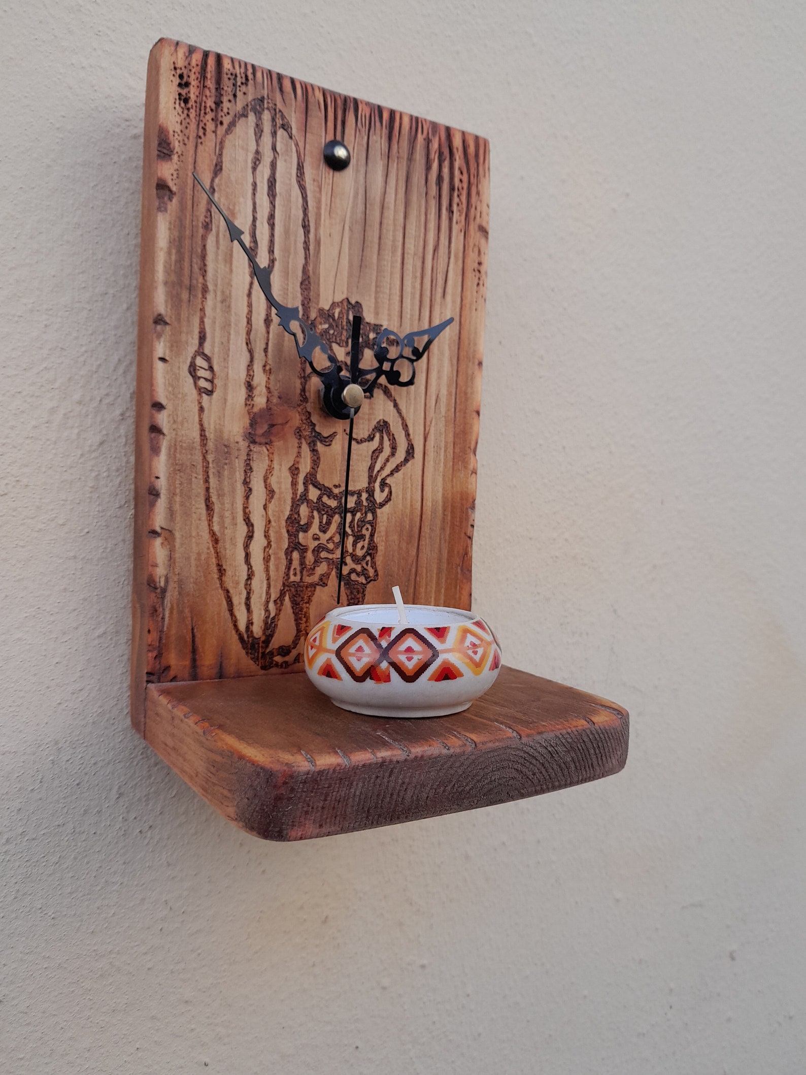 Surfer Old Man Guy Pyrography Hand Crafted Clock Desk Wall Candle ...