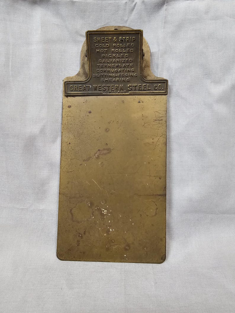 Vintage Great Western Steel Co. Advertising Brass Clipboard by the ...