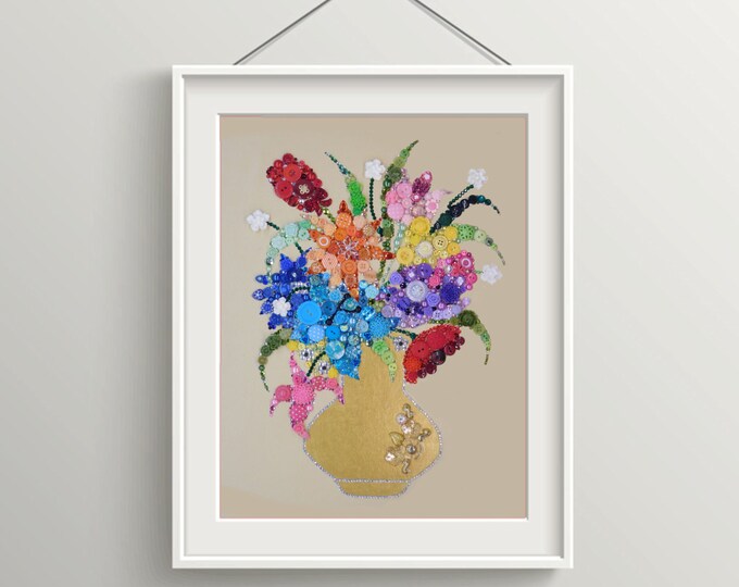 ODE to SPRING 12x20 Button Artwork, Button Art, Wall Art, Flowers ...