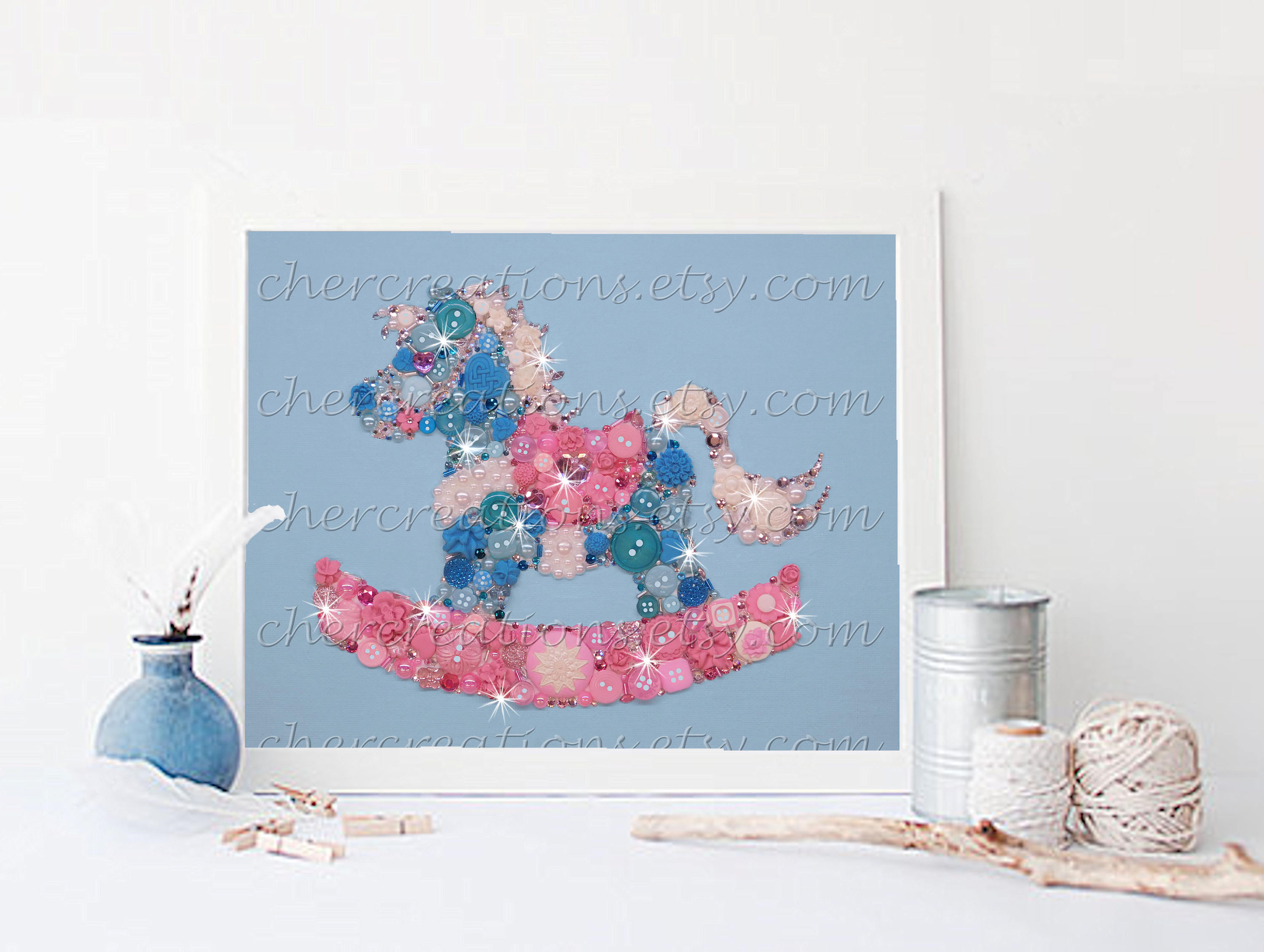 PRINCESS ROCKING HORSE 133 8x10 Button Artwork. Button Art | Etsy