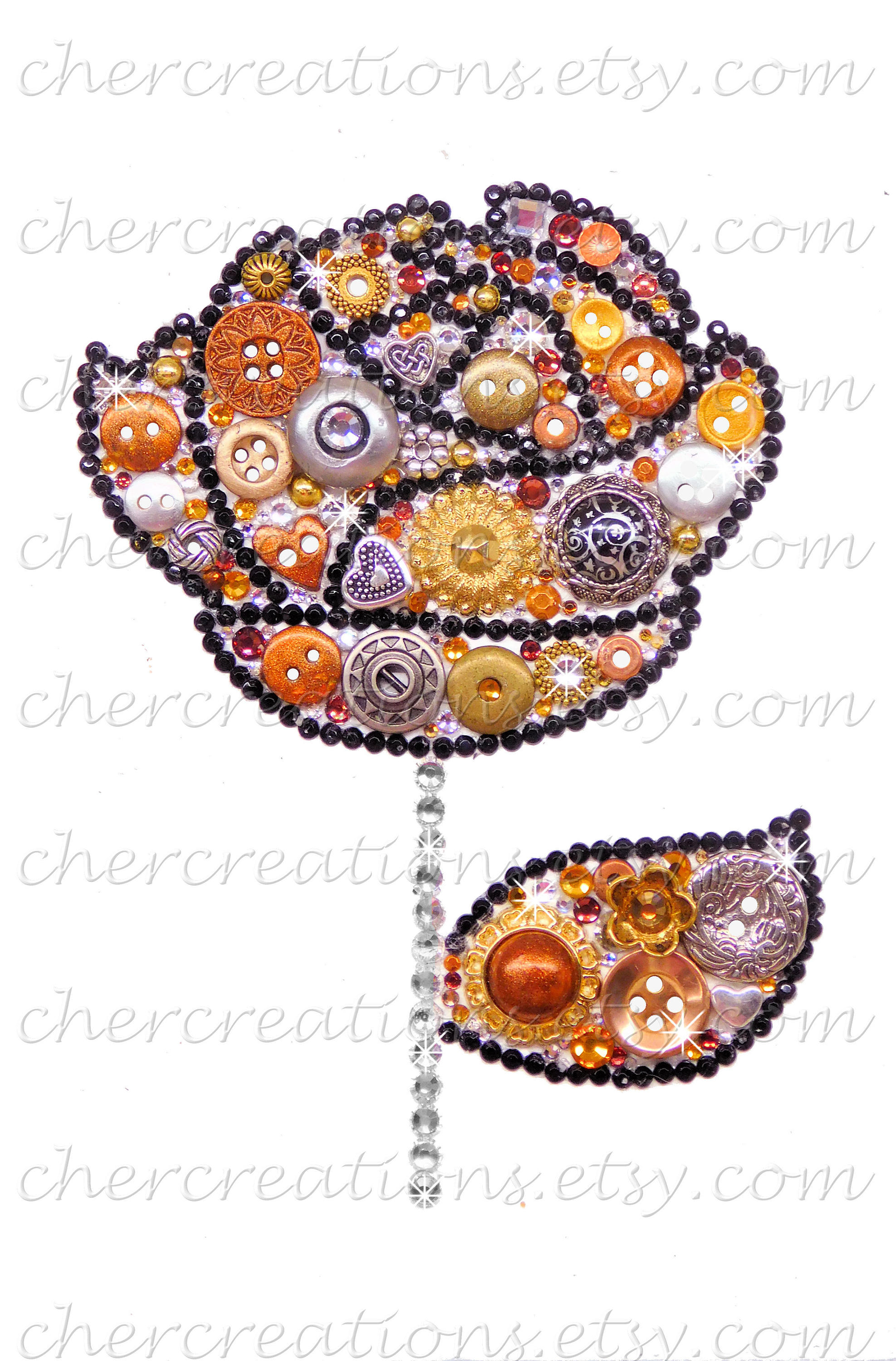 ROSE on STEM 3 COLORS 5x7 Button Artwork Button Art Rose | Etsy