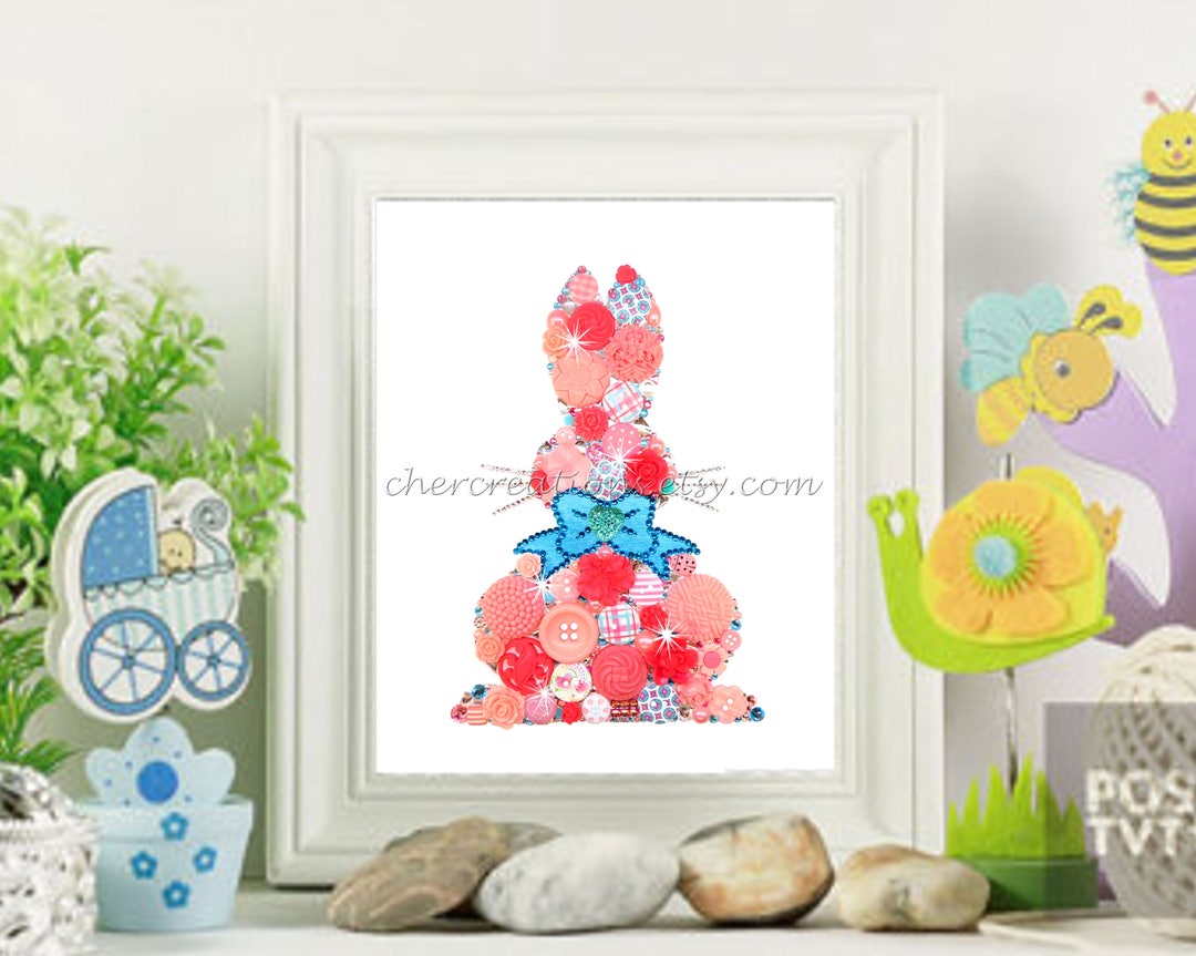 BUNNY 42, 8x10 Button Art, Button Artwork, Button Art, Button Ideas ...