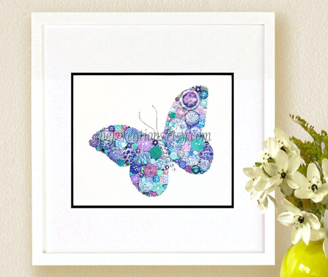 BUTTERFLY FLITTER 197 8x10 Button Art Button Artwork | Etsy