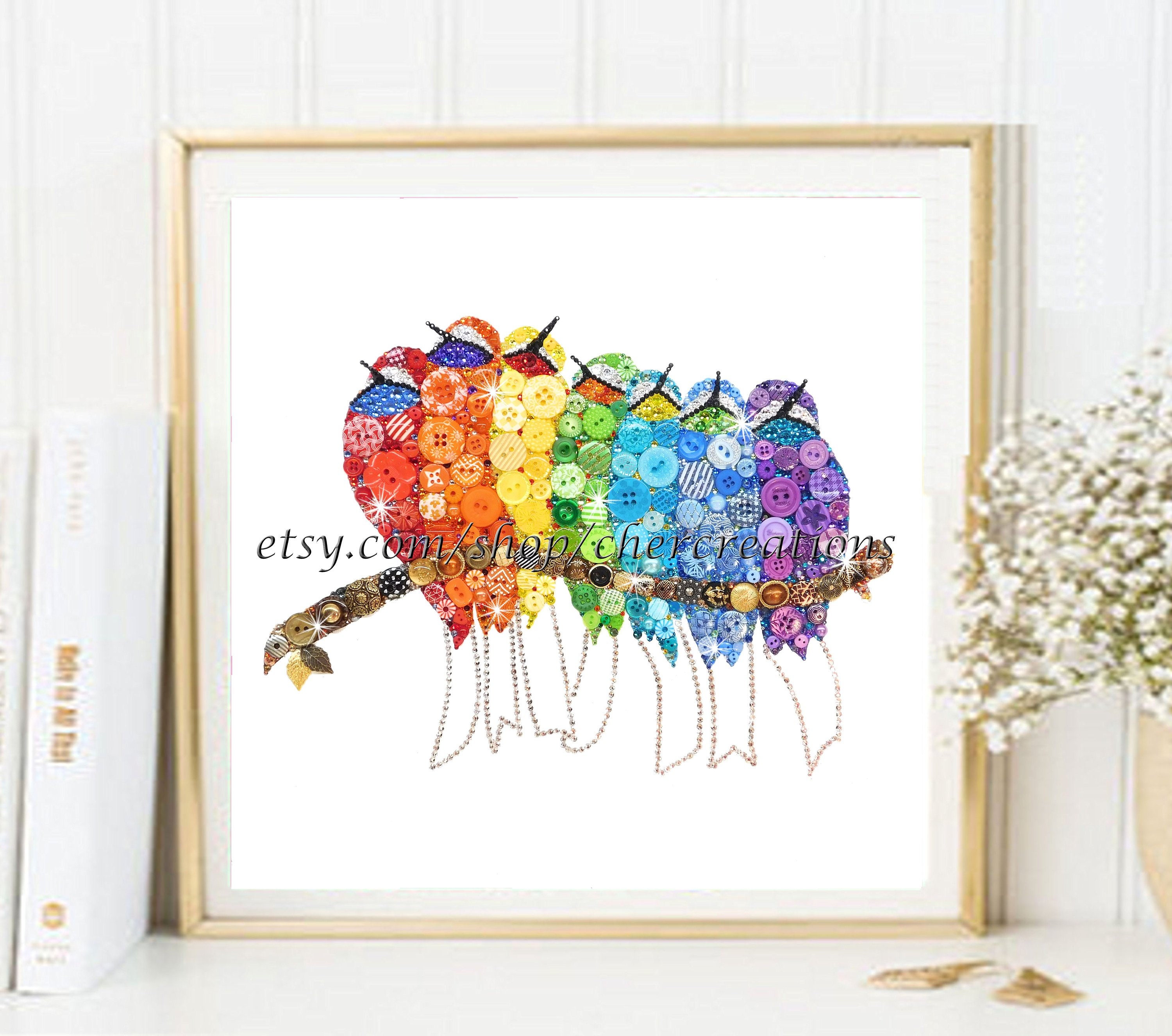 BIRDS of a FEATHER 12X12 Button Art Button Artwork | Etsy