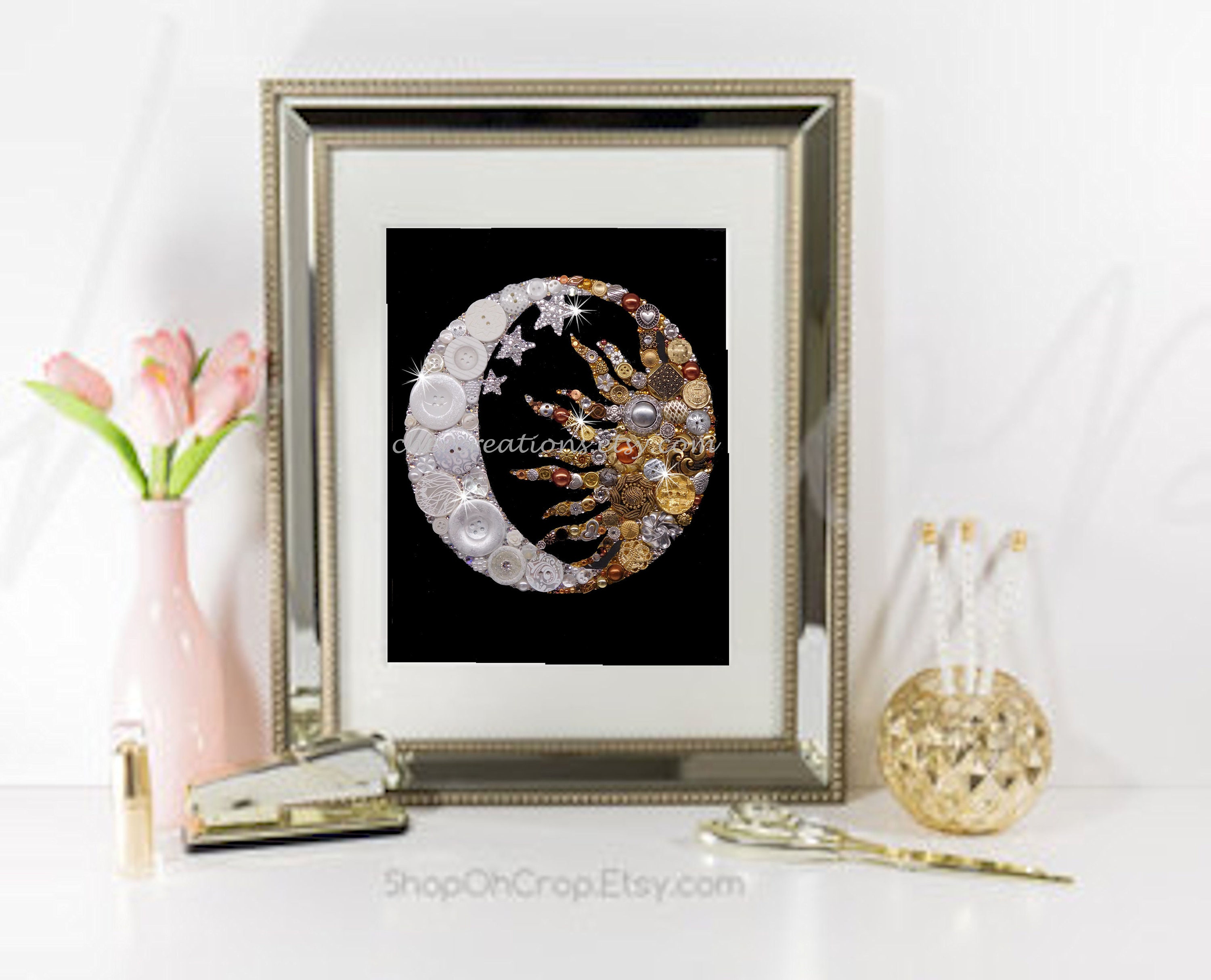 MOON & SUN 8x10 Button Art Button Artwork buttons | Etsy