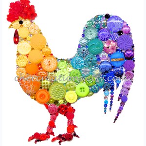 ROOSTER in RAINBOW 234 8x10 Button Art, Button Artwork, Button Ideas ...