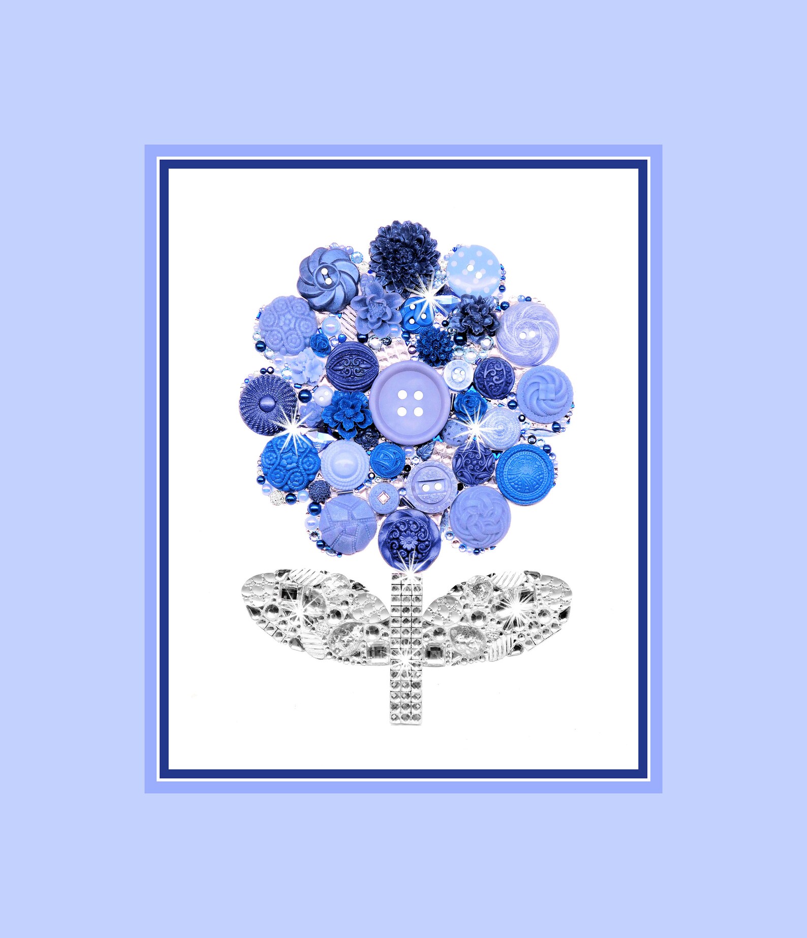 BIG BLUE FLOWER 88 8x10 Button Art Button Artwork Wall - Etsy