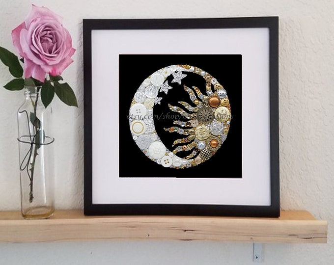 MOON & SUN New Size 6x6 Button Art, Button Artwork, Buttons, Swarovski ...