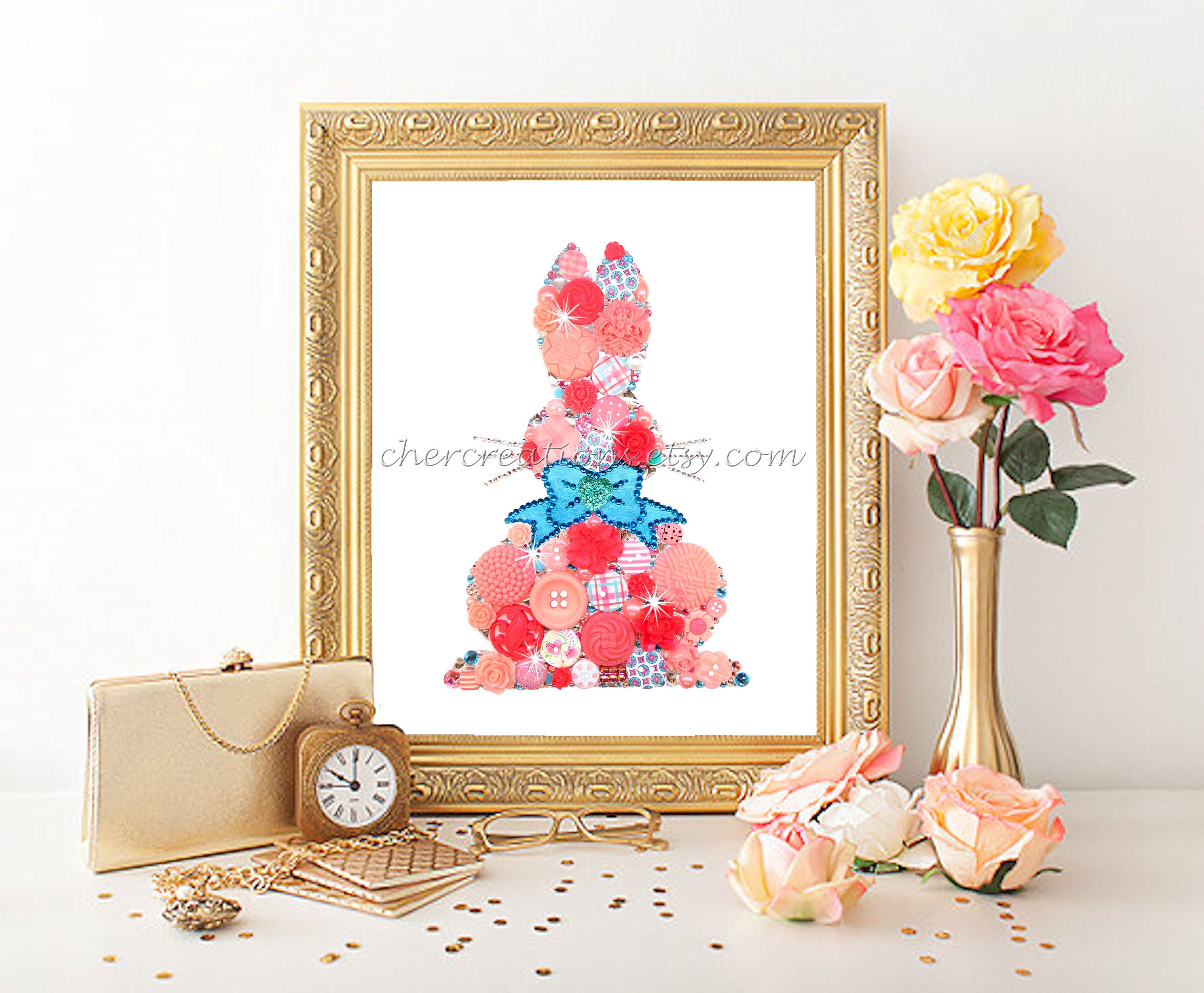 BUNNY 42 8x10 Button Art Button Artwork Button Art | Etsy